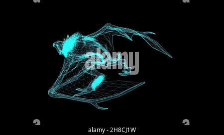 3d illustration - wire frame of mythical beast animal on black ...