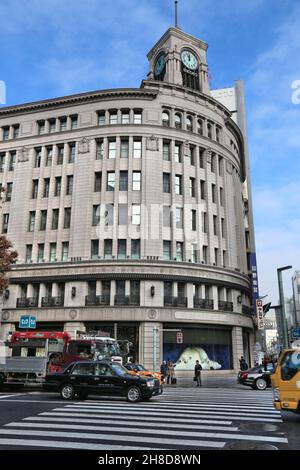View of art deco Wako Building with its iconic Clocktower symbol of the ...