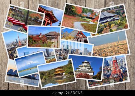 Japan landmarks collage - postcard collection with Tokyo, Kyoto, Osaka ...
