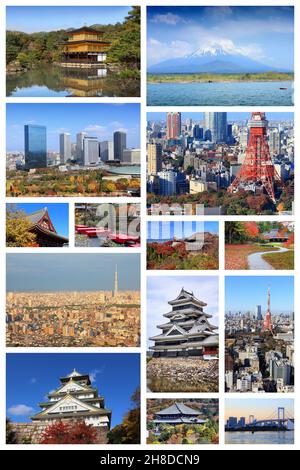Tokyo, Japan photos set. Collage includes major landmarks like Shinjuku ...