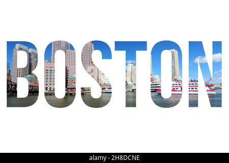 Boston, USA - postcard style sign. City name word Stock Photo - Alamy