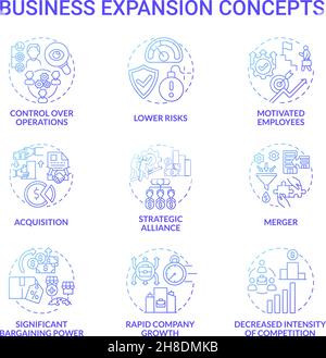 Market expansion linear icons set. Growth, Expansion, Diversification ...