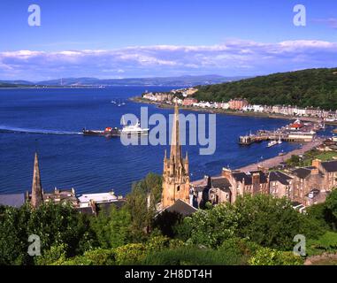 Rothesay bay and town with Clyde ferry in view, Isle of Bute, Argyll ...