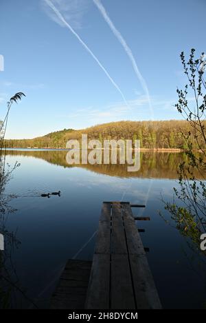 wonderful lake and sky view. Blue lake among the mountains and clouds ...