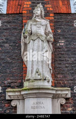 The stone statue of Queen Anne in Queen Anne's Gate Westminster London ...