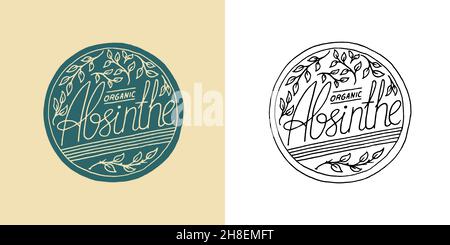 Vintage absinthe label badge. Strong Alcohol logo with calligraphic ...
