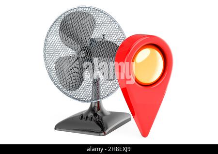 Table fan with map pointer. 3D rendering isolated on white background ...