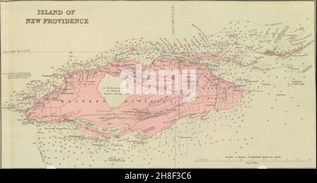 Historical map of New Providence Island in the Bahamas circa 1750 Stock ...