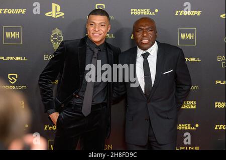 Kylian Mbappe and his father Wilfried Mbappe attend the Ballon d'Or ...