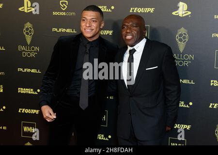 Kylian Mbappe and his father Wilfried Mbappe attend the Ballon d'Or ...