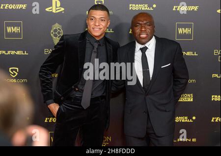 Kylian Mbappe and his father Wilfried Mbappe attend the Ballon d'Or ...