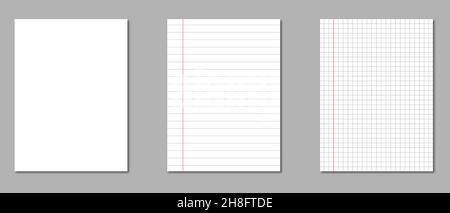 Realistic lined notepapers. Blank gridded notebook papers for homework ...