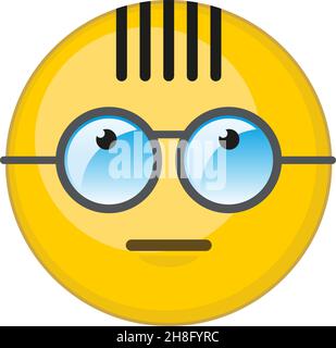 Nerd emoticon. Smart face in glasses. Yellow emoji isolated on white ...