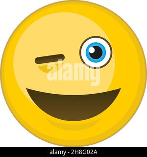 Winked emoticon. Cartoon yellow ball with eye wink isolated on white ...