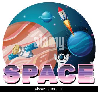 Space word logo design with astronaut and robot illustration Stock ...