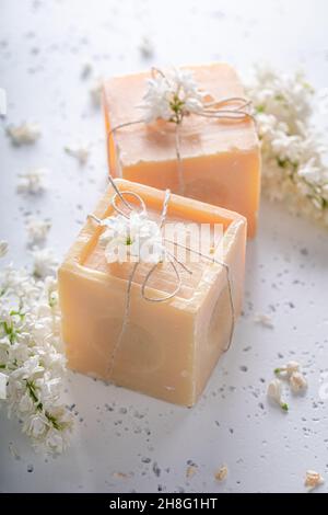 Aromatic lilac soap good for skin. Lilac flower soap. Soap made of ...