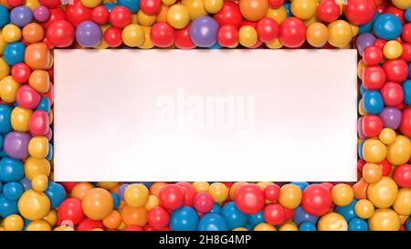 Rectangle surrounded with glossy colorful balloons. 3D rendering Stock ...