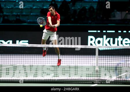 Jannik Sinner and Fabio Fognini of Italy in action in the match against Nikola Mektic and Mate ...