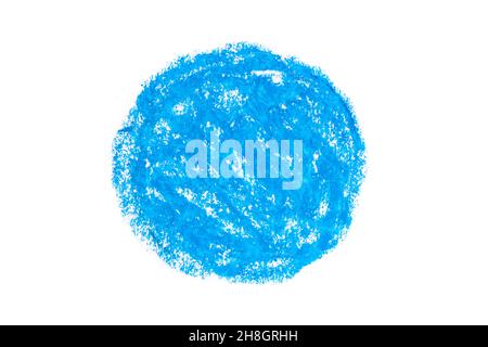 blue circle drawn with oil pencil isolated on white background. High ...
