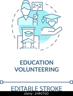 Volunteering round vector blue illustration in thin line style on white ...