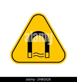 Strong magnetic field warning sign, yellow triangular warning sign with ...