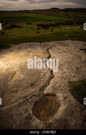 Neolithic rock art on Chatton Park Hill in Northumberland, UK Stock ...