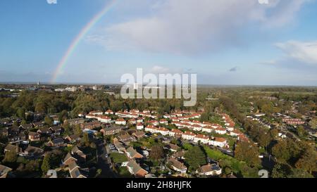 Aerial view of Basingstoke Town centre showing Festival Place Churchill ...