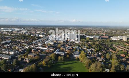 Aerial view of Basingstoke Town centre showing Festival Place Churchill ...