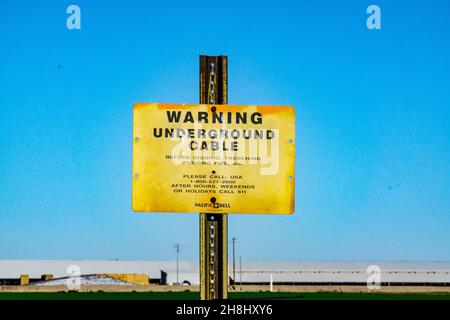 An old Pacific Telephone underground cable warning sign in Stanislaus ...