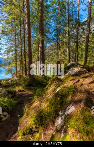 Wonderful autumn of Hintersee lake of Bavarian Alps on the Austrian ...