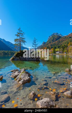 Wonderful autumn of Hintersee lake of Bavarian Alps on the Austrian ...