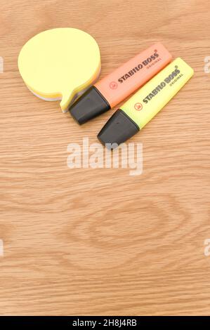 INVERIGO, ITALY - Nov 27, 2021: markers and colorful sticky notes ...