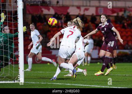 England's Beth Mead scores her sides fourth goal during the UEFA Women ...