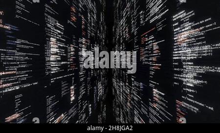 Source code walls on black background. Animation. Dive into cyberspace ...