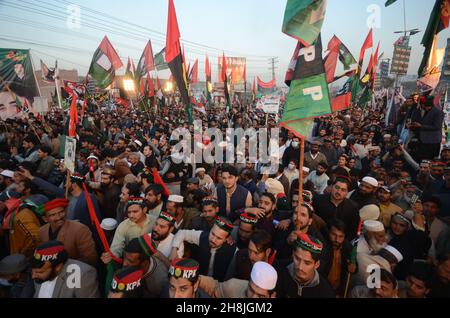 Peshawar, Pakistan. 30th Nov, 2021. PPP Chairman Bilawal Bhutto-Zardari ...