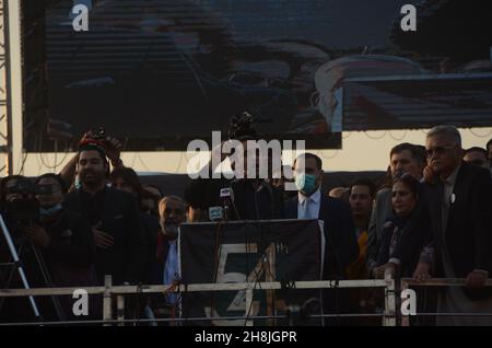 Peshawar, Pakistan. 30th Nov, 2021. PPP Chairman Bilawal Bhutto-Zardari ...