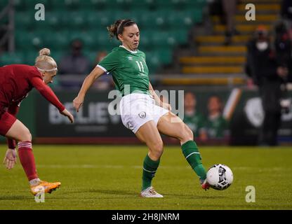 Republic of Ireland's Katie McCabe attempts to block the kick by ...