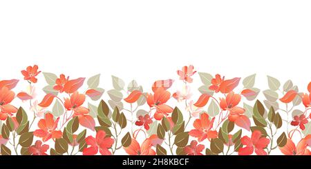 Watercolor autumn floral seamless border with, flowers, berries, fall ...