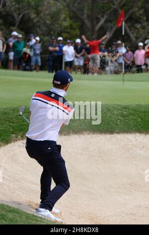 Aaron Wilkin (AUS) hits out of the bunker Credit: Speed Media/Alamy ...