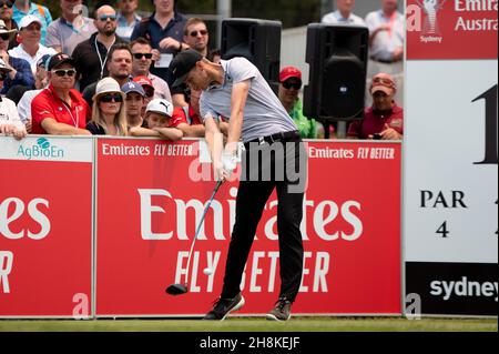 Cameron Davis of Australia tees off at the fourteenth hole during round ...
