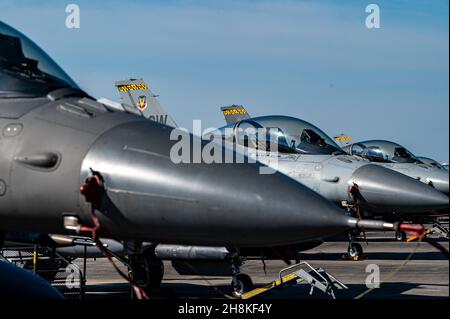 F-16 Vipers sit on the flightline during exercise Iron Hand 22-2 at ...
