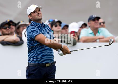 Patrick Reed hits his tee shot on the seventh hole during the first ...