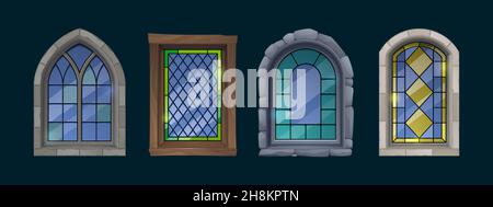 Cartoon set of old stained glass windows vector illustration Stock ...