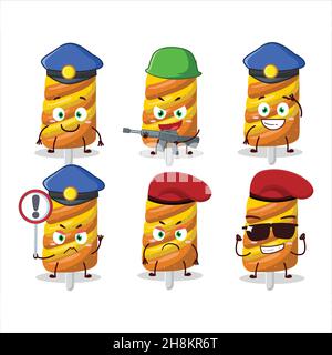 A dedicated Police officer of orange gummy candy mascot design style ...