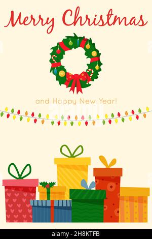 Christmas set wit decorative winter objects - toys, gift boxes, balls ...