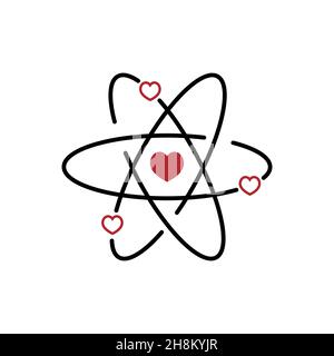 Atom with electrons in heart shape in flat design. Vector illustration ...