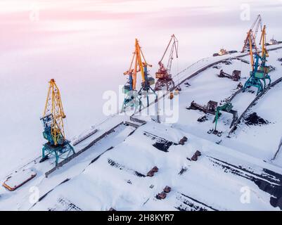 Ice bound frozen port for transshipment of coal from polar mines ...