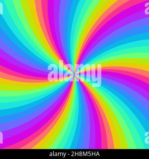 Rainbow neon swirl background. Radial gradient of twisted spiral ...