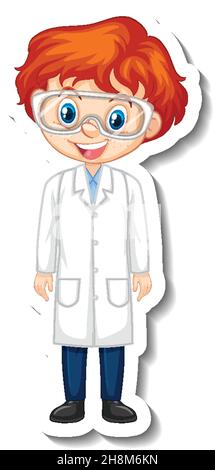 Scientist boy cartoon character sticker illustration Stock Vector Image ...