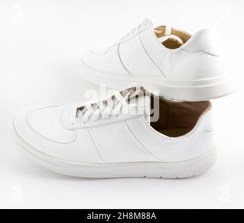 classic sneakers with laces. Casual style. Isolated close-up on white ...